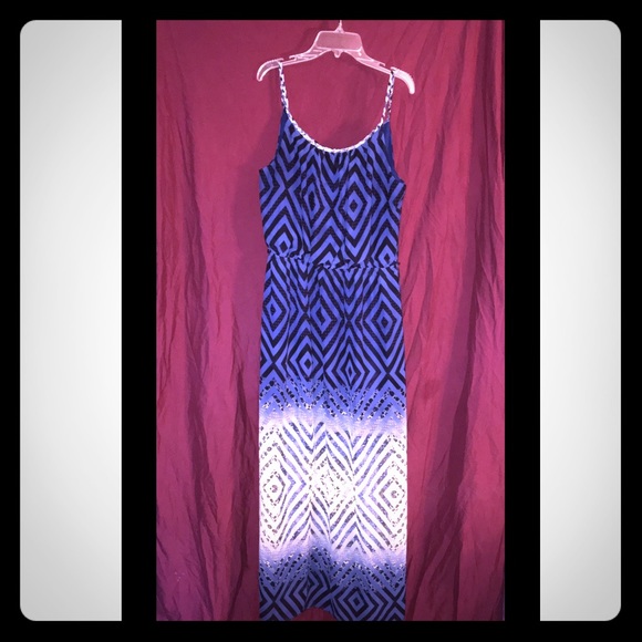 Cato | Dresses | Stunning Blue Maxi Dress With Hexagonal Pattern | Poshmark